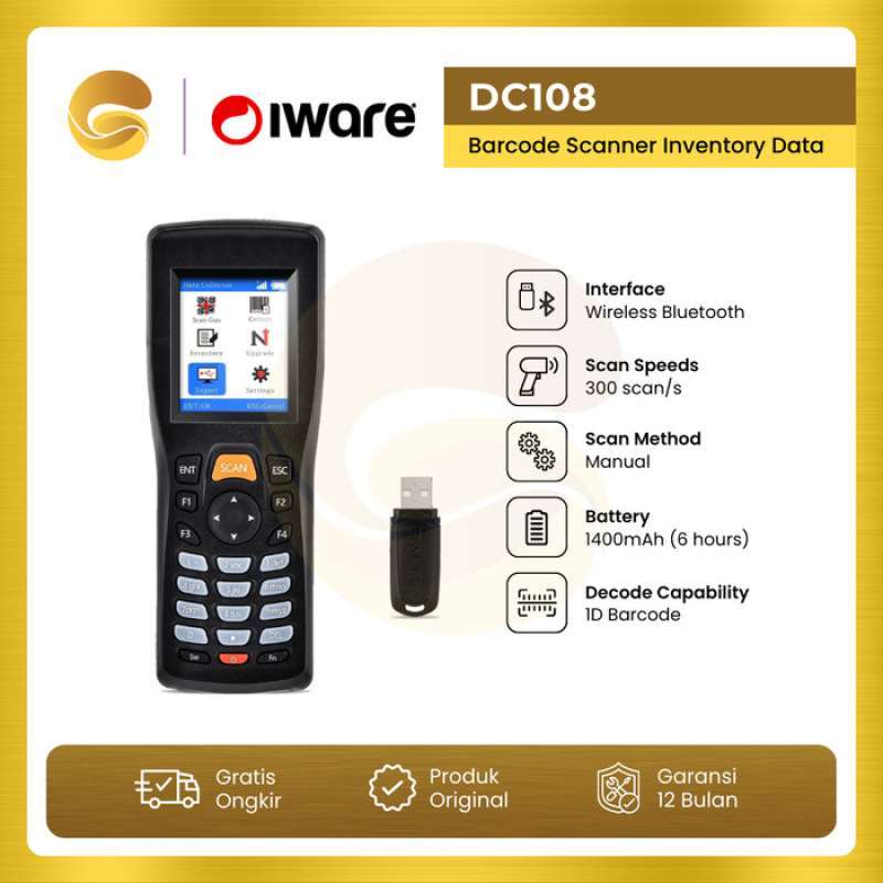 Promo IWARE Barcode Scanner DC108 PDT 1D Wireless DC-108 Inventory Data ...