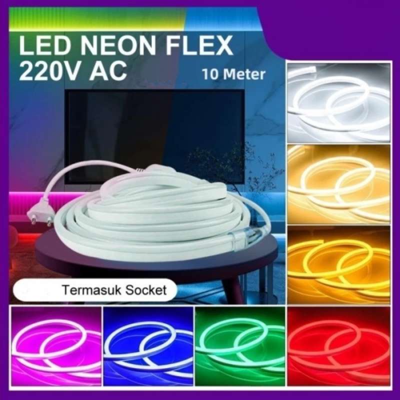 Promo LAMPU SELANG NEON FLEX RGB 1 ROL 5 METER + SOCKET ADAPTOR ...