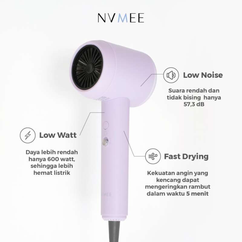 Promo Nvmee - Luna Hair Dryer Strong Wind & Low Watt - Lilac Diskon 29% ...