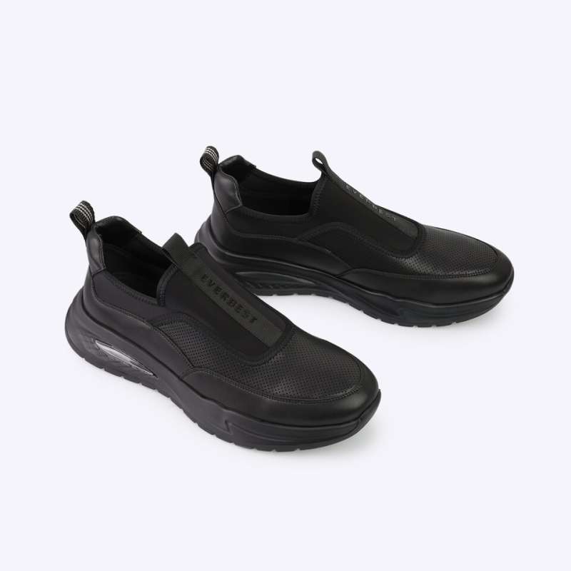 Jual Em61 Sepatu Pria Slip On Everbest Original Sneaker All Full Black ...