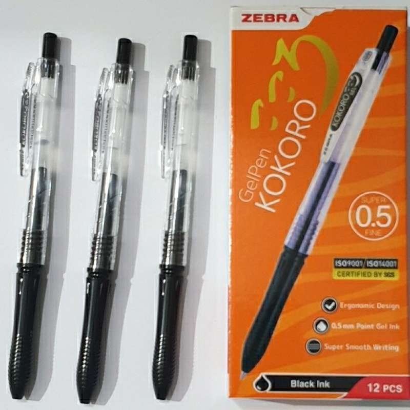 Jual pulpen zebra kokoro gel pen hitam 0,5 mm 1 pack 12 pcs di Seller ...
