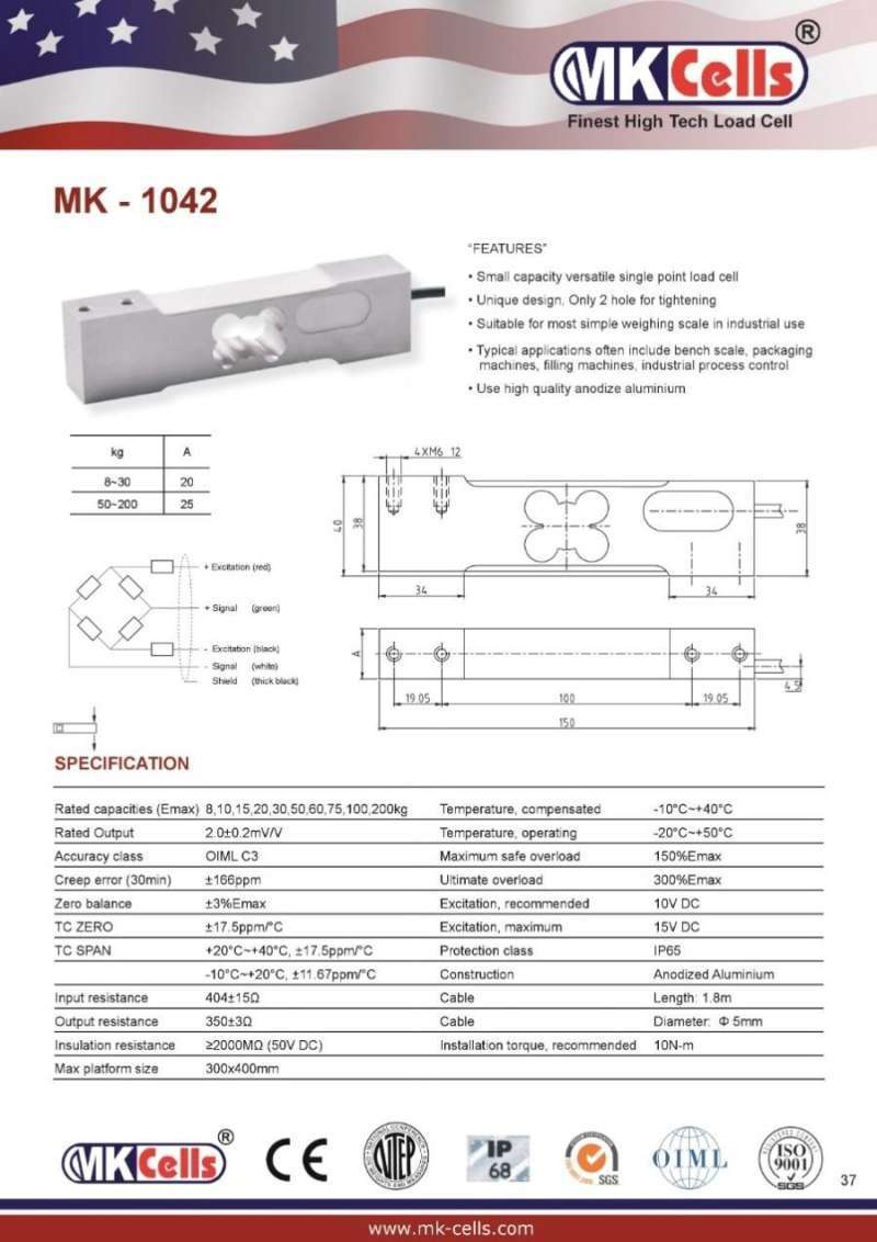 Jual MK-CELLS MK 1042 Single Point Load Cell 8kg - 200kg di Seller MR Glodok - Mangga Besar ...
