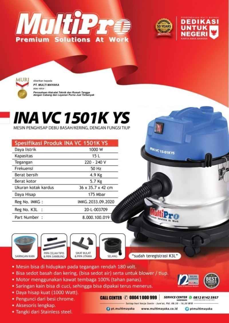 Promo Mesin pengisap debu 15L Vacuum cleaner VC1501K YS MULTIPRO INA VC 1501 Diskon 23% di ...