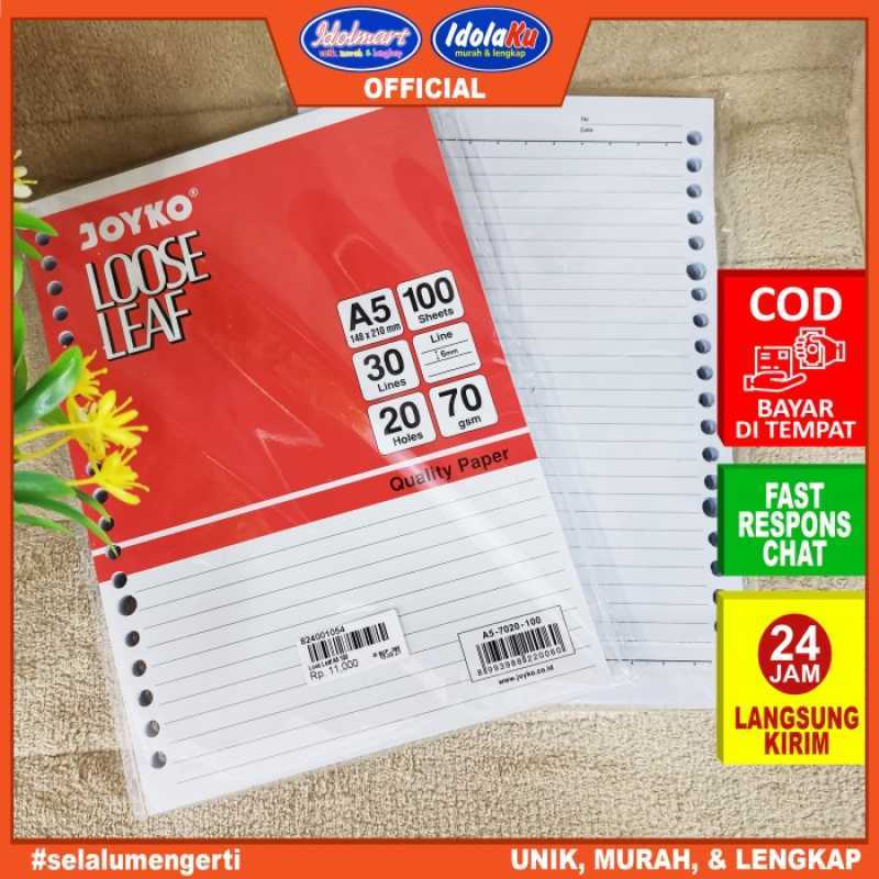 Jual IDOLMART Loose Leaf Joyko A5 100 lembar / Isi Refill Kertas File di Seller Grand Pasaraya ...