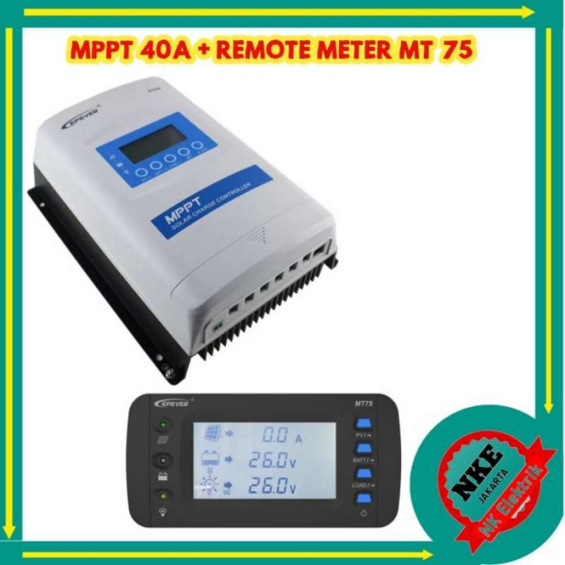 Promo Mppt 40a Solar Charge Controller + Remote Meter Mt-75 Epever ...