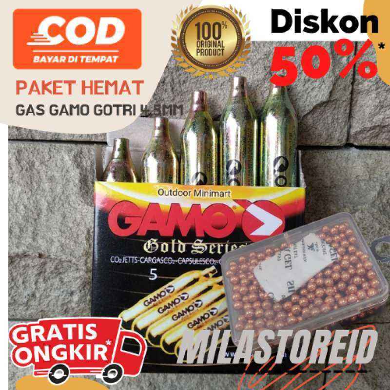 Jual PROMO PAKET GAS CO2 GAMO 12GRAM 1 KOTAK ISI 5 TABUNG GOLD & BB UKURAN 4.5/6MM 1 KOTAK ...