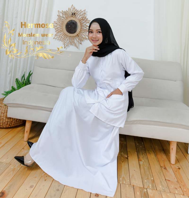 Jual Hermosa-Gamis kantor putih polos-Gamis pdh putih polos-seragam ...