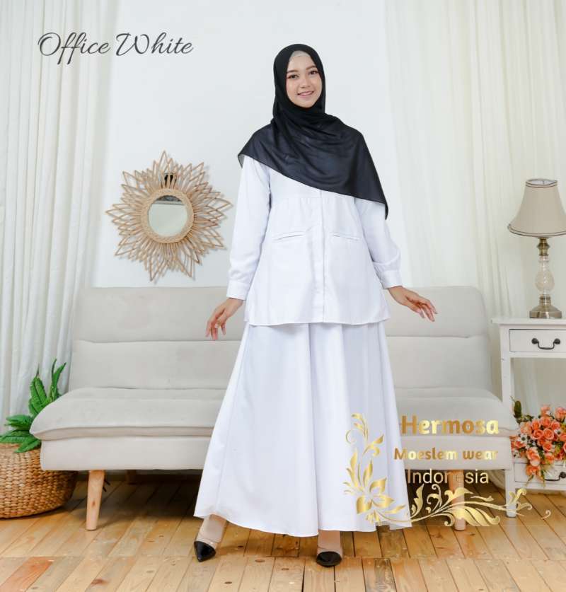 Jual Hermosa-Gamis kantor putih polos-Gamis pdh putih polos-seragam ...