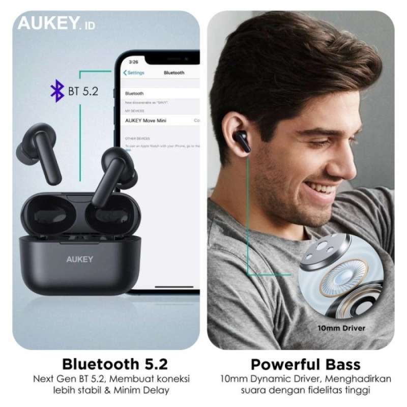 Jual AUKEY TWS EP-M1S Earbuds Bluetooth True Wireless Earphone IPX5 4G - Merah Muda di Seller ...
