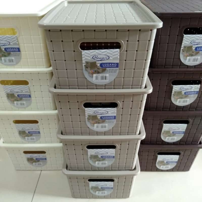 Jual Keranjang Rotan Plastik Dengan Tutup Merek Hawaii 9251 DT - Abu ...