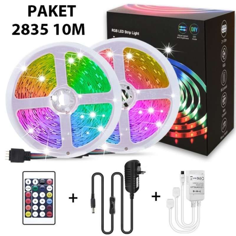 Promo PROMO - LAMPU LED STRIP 3528 RGB WARNA WARNI IP44 10M AC 220V+ADAPTOR+REMOTE - 5050 10m ...