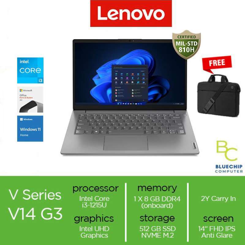 Jual LAPTOP Lenovo V14 G3 i3-1215U 8GB 256GB 14HD W11H + OHS21 di ...