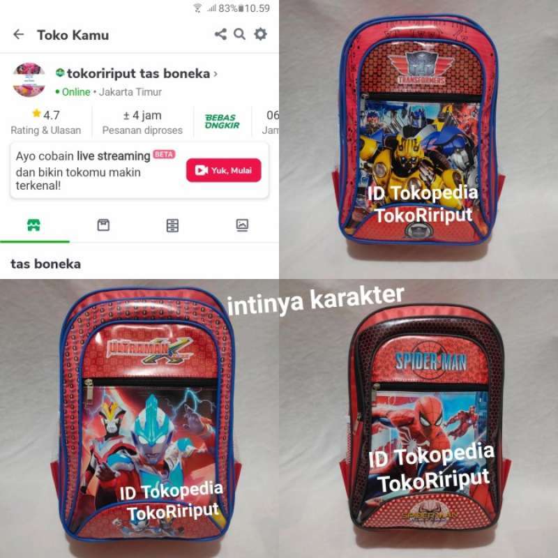 Jual tas ransel anak sekolah tk paud spiderman thomas cars transformer - Ultraman di Seller ...