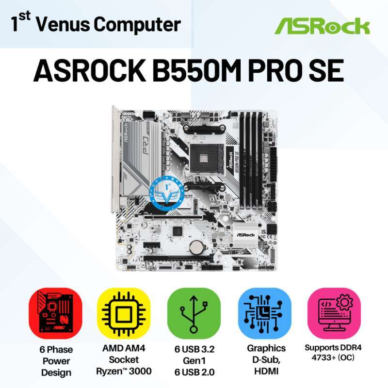 Jual Motherboard Asrock B550M PRO SE (Socket AM4, B550) / MAI40-ASR di ...