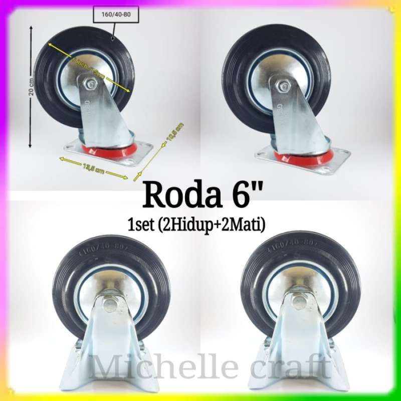 Promo Roda Troli 6 Inch (2H+2M) Roda Karet Etalase Diskon 23% di Seller ...
