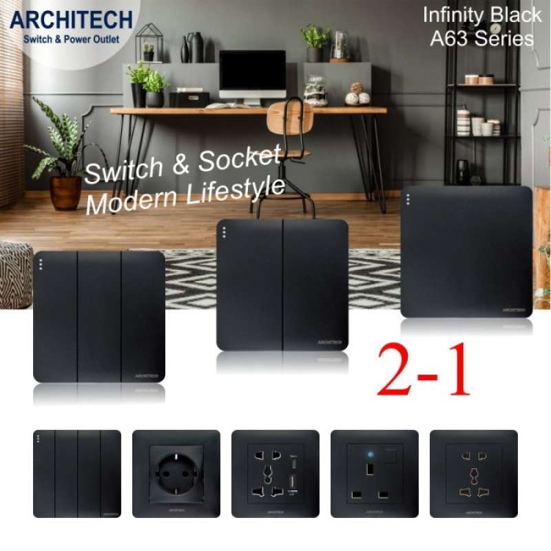 Jual Stopkontak Stop Kontak Hitam Black Series Architech Infinity A63 - Kotak Universal ...