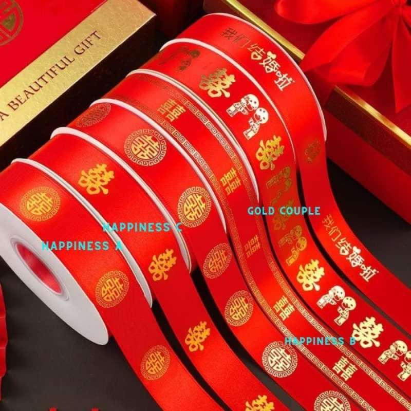 Jual PITA PEMBUNGKUS HAMPERS SANGJIT 1 ROLL 22M, Motif GOLD COUPLE di ...