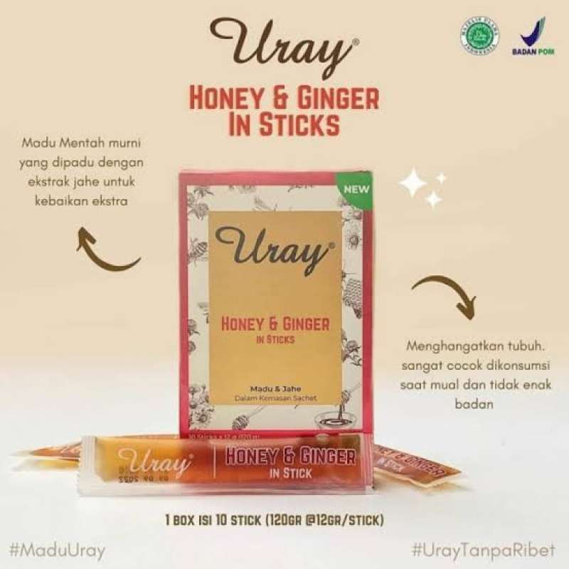 Jual Madu Uray Ginger Stick Sachet Raw - Stick Madu Jahe (10 sticks) di ...