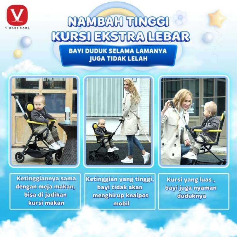 Promo V-BABYCARE Stroller Baby Kereta Dorong Balita Lipat Magic VBABY Q2 - Q2-YELLOW Multicolor ...