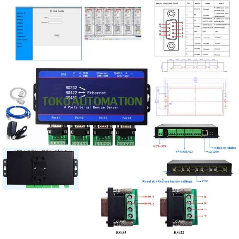 Promo 4 Ports Serial Server Rs232 Rs485 Rs422 To Ethernet Modbus Rtu Tcp Diskon 9% Di Seller ...