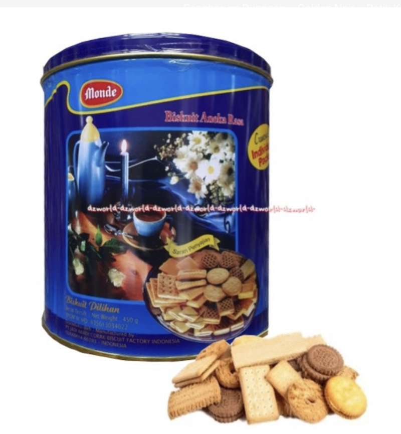 Jual Monde Biskuit Aneka Rasa 450gr Biskuit Pilihan Kemasan Kaleng Biru ...