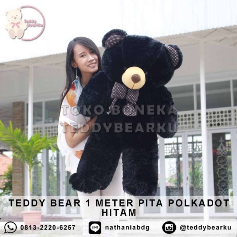 Promo Boneka Teddy Bear Jumbo 1 Meter Pita Polkadot HITAM Diskon 2% di ...