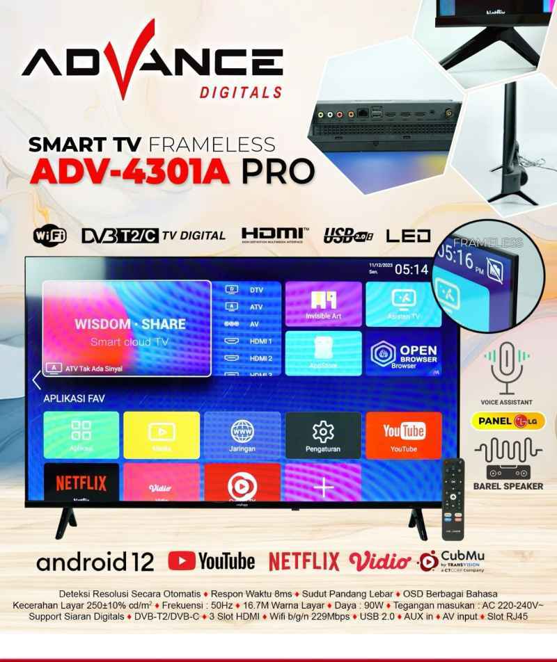Promo Advance Android Tv Led 43 Inch Adv-4301a Pro Smart Tv Digital ...