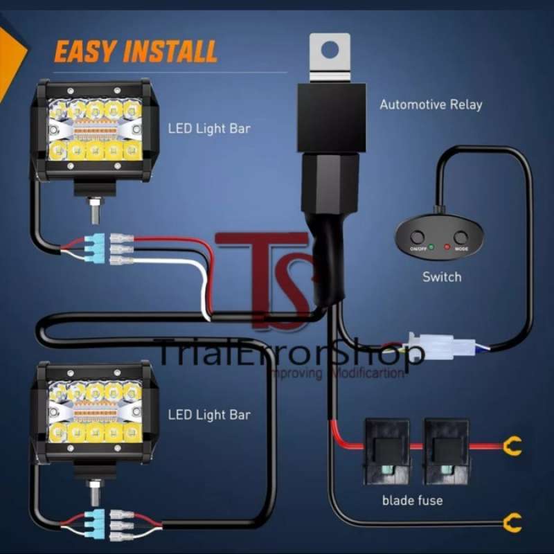 Promo KABEL RELAY SET LAMPU TEMBAK 3 MODE 480W LEDBAR HARNESS WIRRING ...