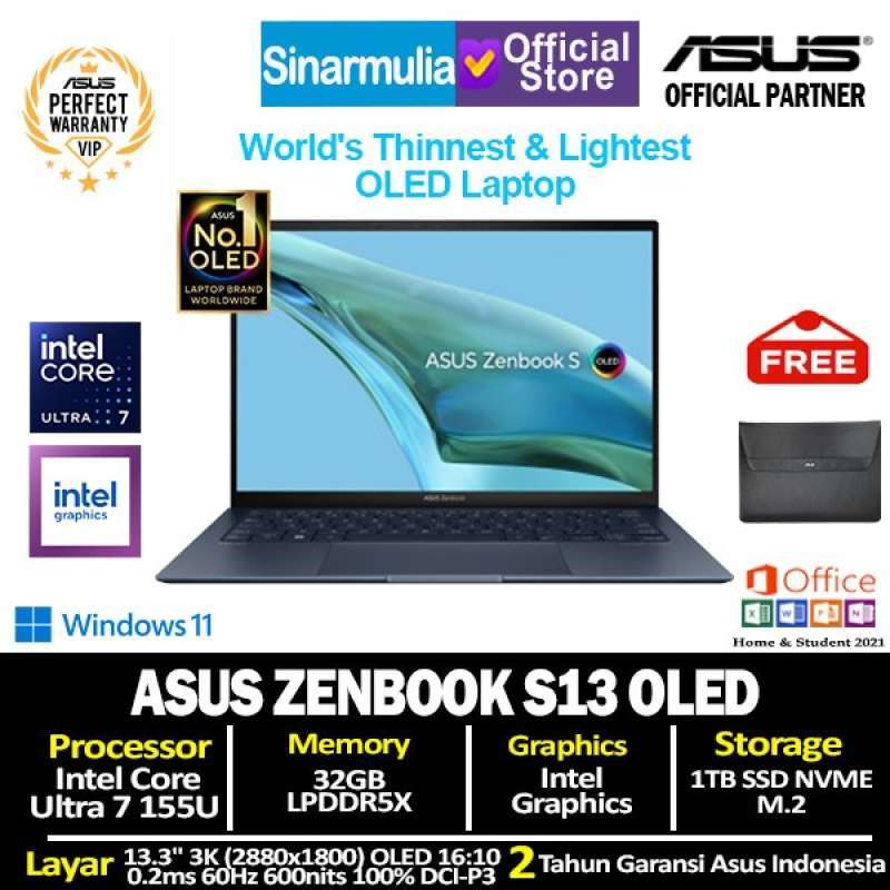 Jual Asus Zenbook Ux5304ma S13 Oled Intel Ultra 7 155u 1tb Ssd 32gb 3k W11 - Basalt Grey Di ...