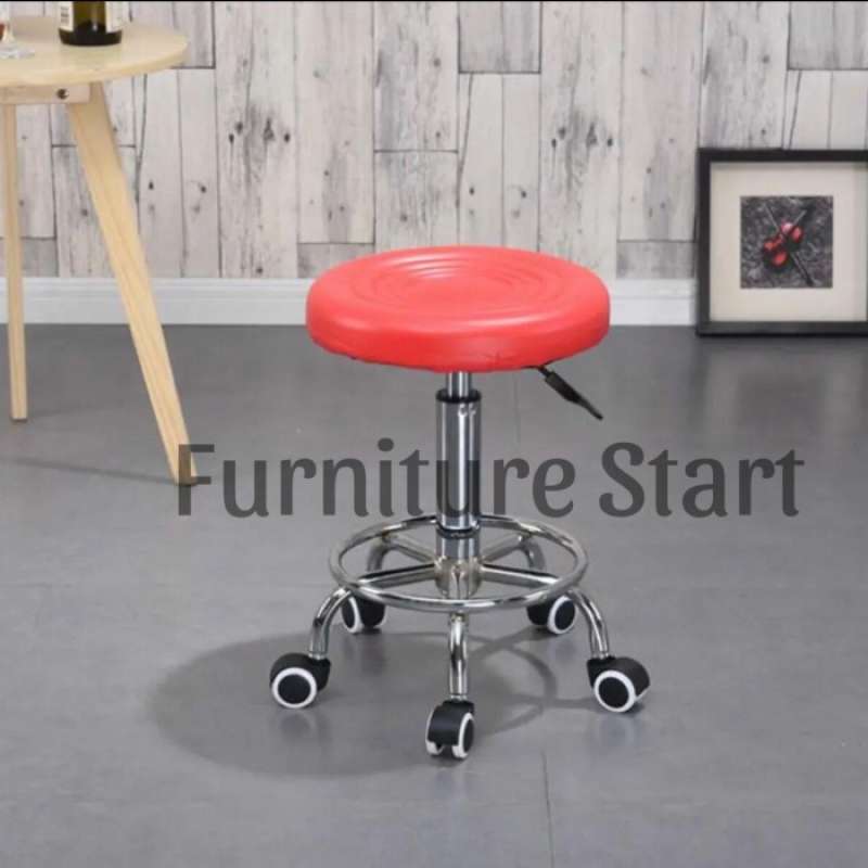 Promo Kursi Bar Bulat Kursi Cafe Kursi Restoran Kaki Roda Baru - Merah ...