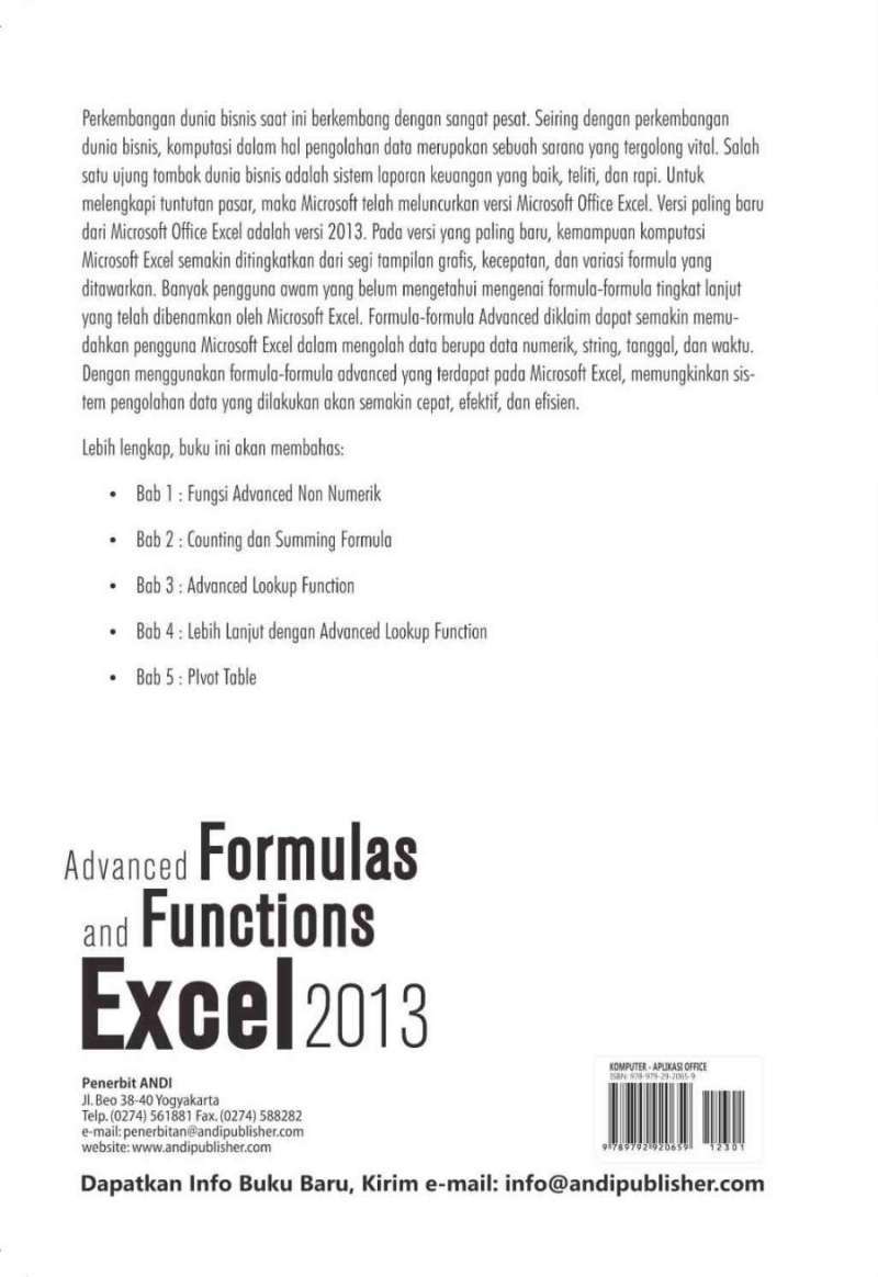 Jual Buku Advanced Formulas And Functions Excel 2013 Di Seller Buku Id - Karang Tengah, Kab ...