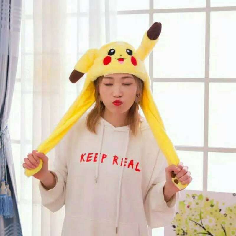 Promo Topi Kelinci Dan Pikachu Telinga Bisa Gerak Naik Turun Bunny Hat ...