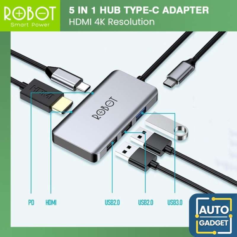 Promo Robot Hub Adapter 5 Port Docking Usb-c To 4k Uhd Diskon 23% Di ...