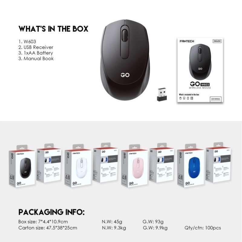 Jual Fantech Go Wireless Mouse High Performance 1600 Dpi W603 - Hitam ...