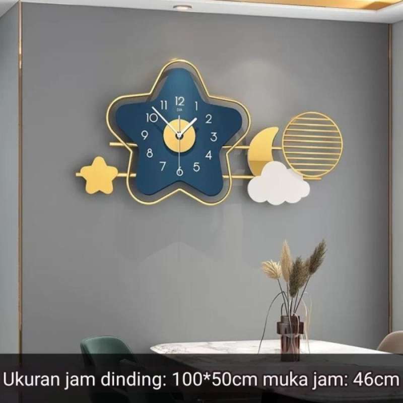 Promo Jam Dinding Aesthetic Mewah Kreatif Bulan Bintang Diskon 23% Di ...