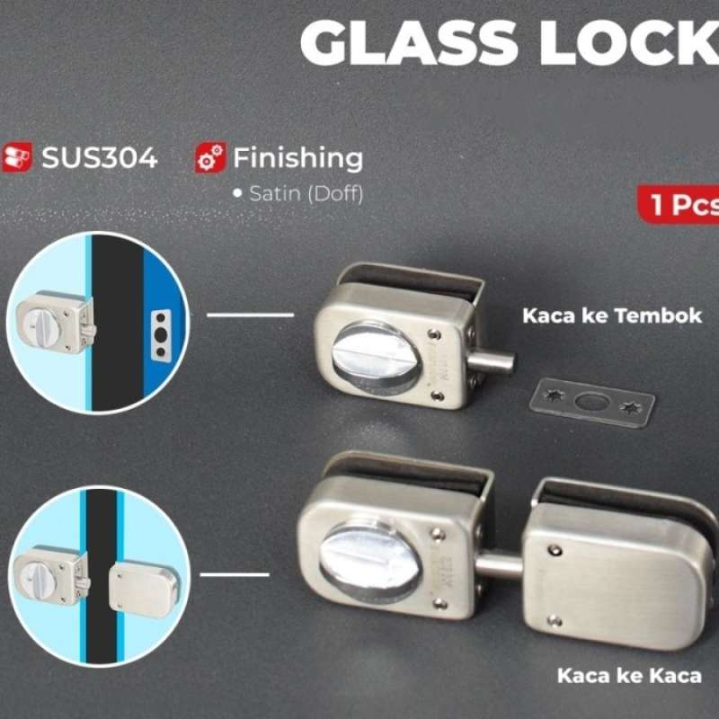 Promo Kunci Pintu Kaca Single & Double Glass Door Lock Set Diskon 23% Di Seller Dondon Tools ...