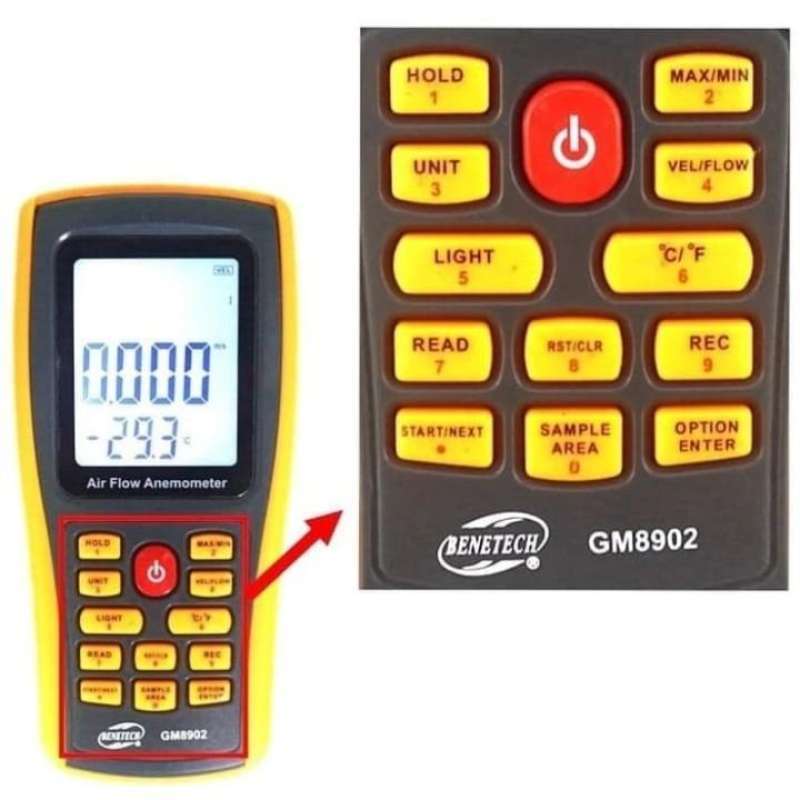 Jual Gm8902 Benetech Air Flow Anemometer Wind Ukur Kecepatan Angin Cfm ...