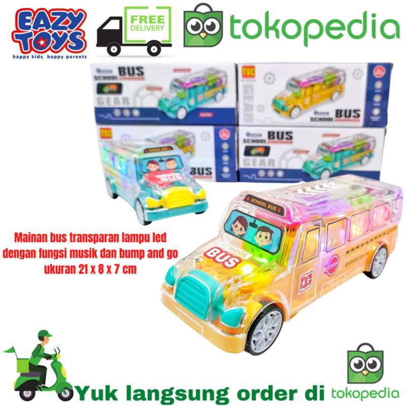 Promo Mainan Bus Bump And Go / Transparent School Bus Toys Light And ...