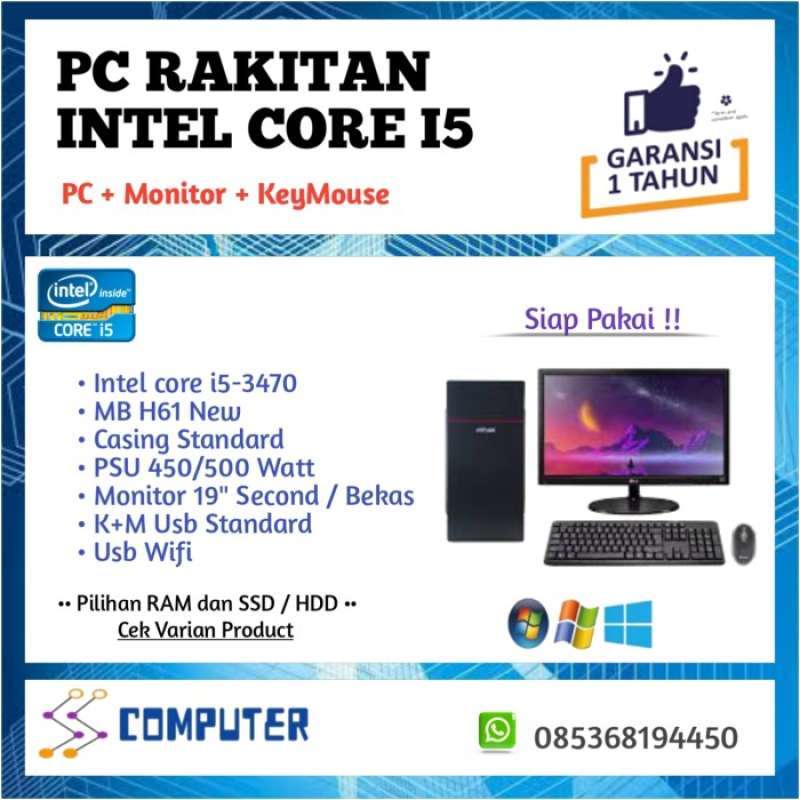 Promo Paket Pc Komputer Rakitan Siap Pakai Core I5 Gen 3 Office / Admin ...