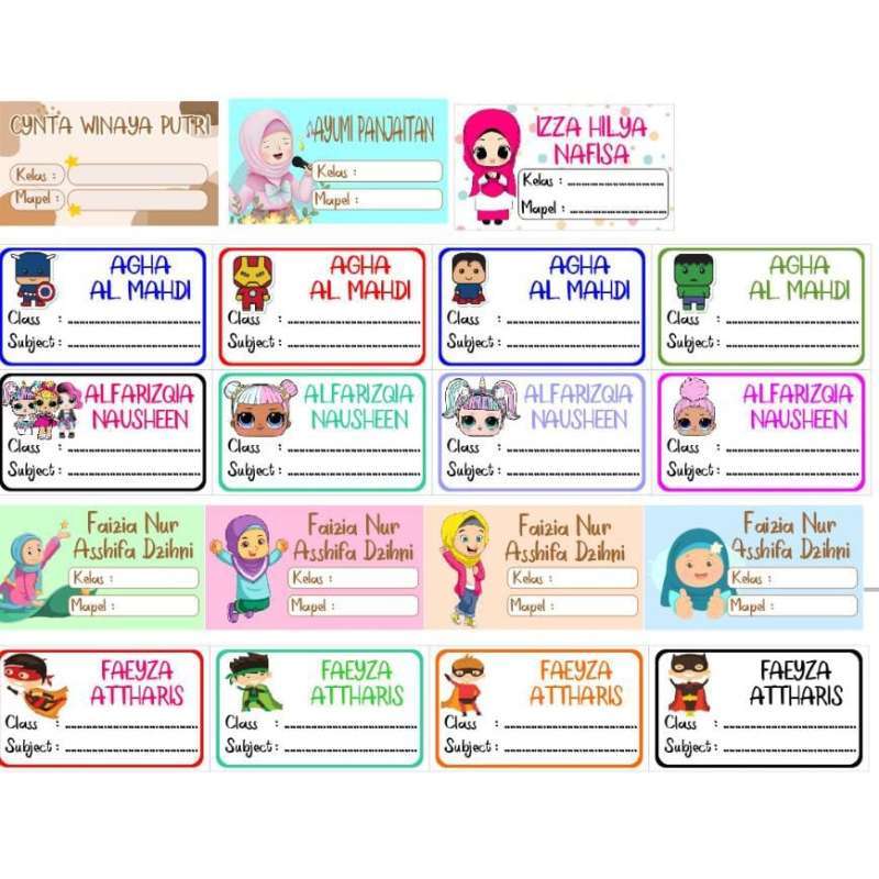 Jual 44 Pcs Stiker Nama Buku / Stiker Custom Nama Buku Sekolah Anak ...