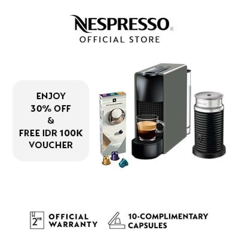 Promo Nespresso Essenza Mini Coffee Machine Grey + Aeroccino + 30 ...