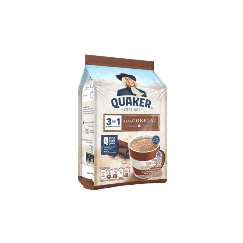 Promo Quaker Oatmeal 3in1 Chocolate 224g / Minuman Sereal Oats (isi 8 Sachet) Diskon 50% Di ...