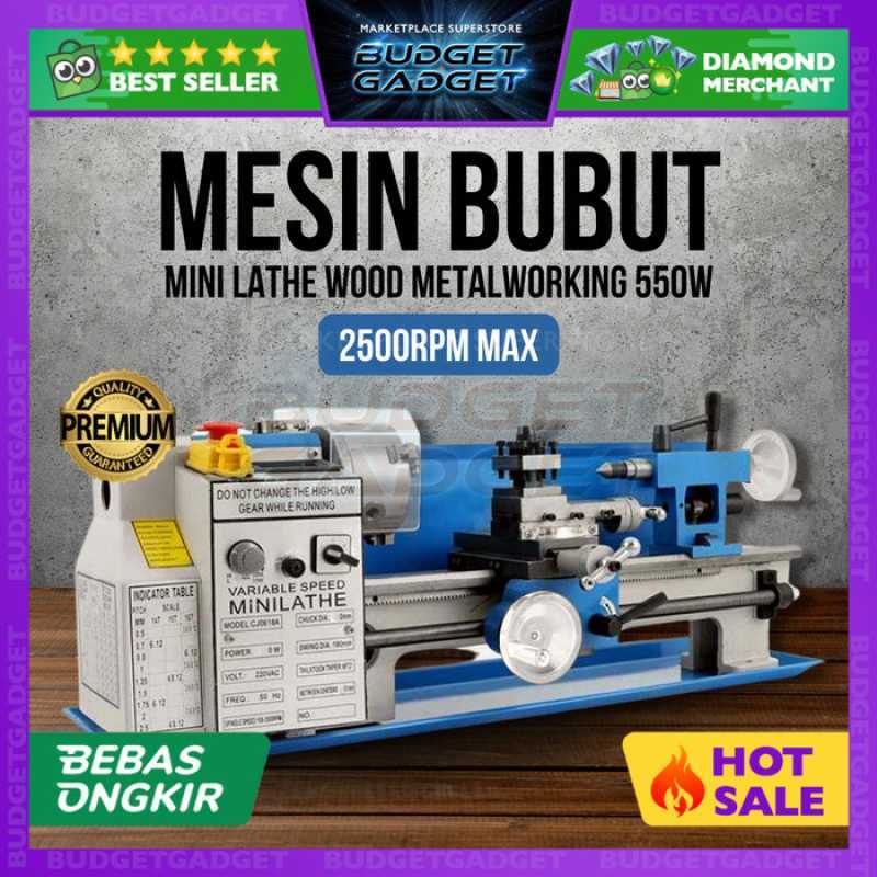 Promo Elmazhgang Mesin Bubut Mini Lathe Wood Metalworking 550w - Cj0618 ...