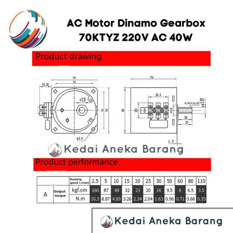 Promo Ac Gear Gearbox Dinamo Motor 70ktyz 220v 60rpm 40w High Torque ...