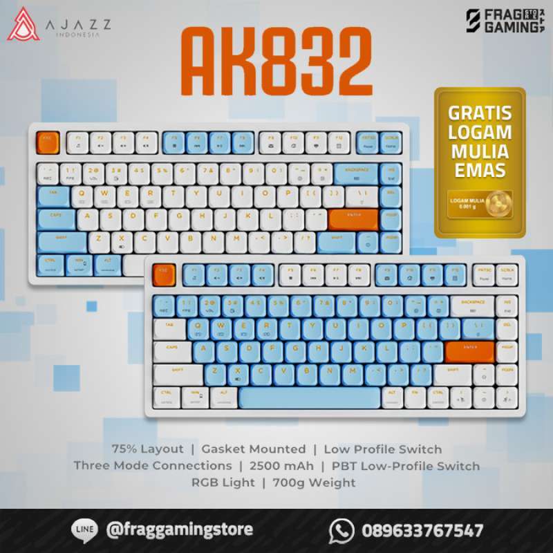 Promo Ajazz Ak832 75% Low Profile Mechanical Keyboard 3 Mode Ajazzak832 Diskon 23% Di Seller ...