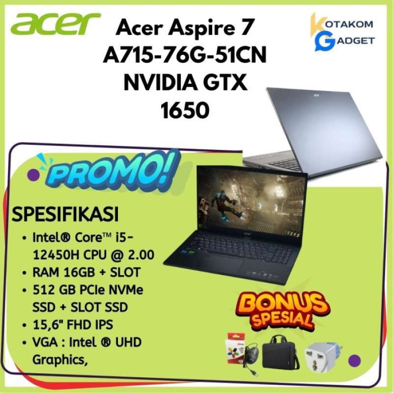Promo Acer Aspire 7 A715-76g-51cn Intel Core I5-12450h 16gb Nvidia Gtx 1650 Diskon 33% Di Seller ...