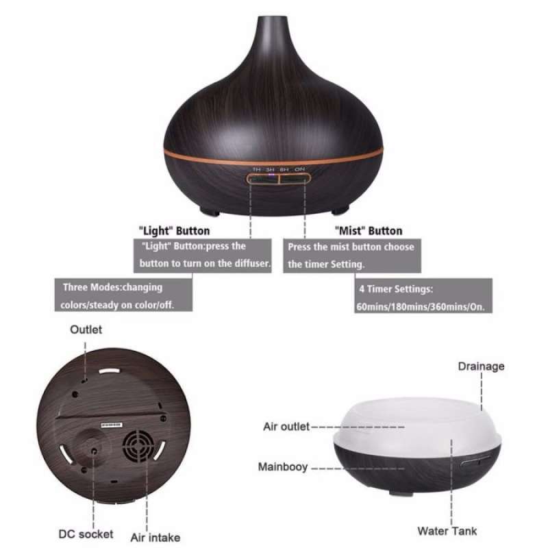 Promo Humidifier H06 Wood Black Essential Aroma Diffuser Ultrasonic 7 ...