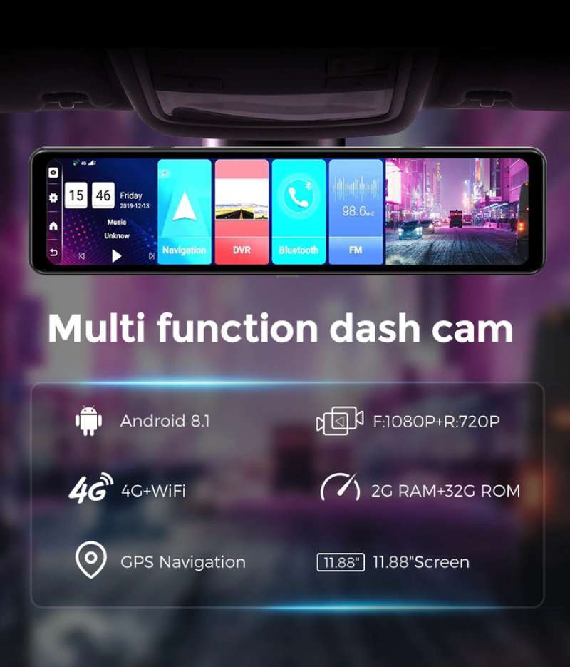 Promo Azdome Pg18-g 4g Android Gps Tracker Wifi Adas Mirror Dash Camera ...
