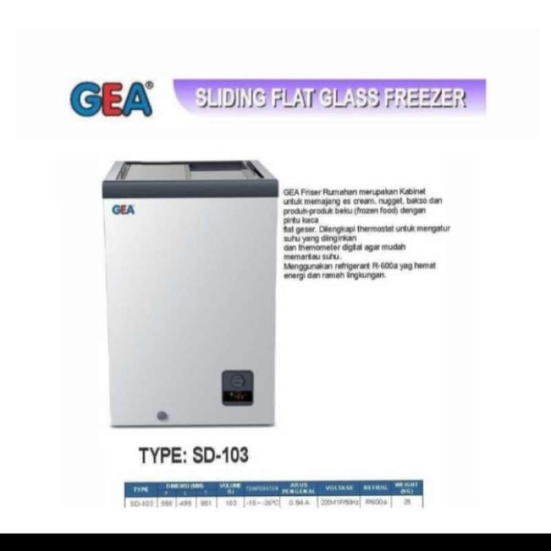Promo Freezer Box Gea Sliding Flat Glass Sd103 Sd-103 Sd 103 Chest ...