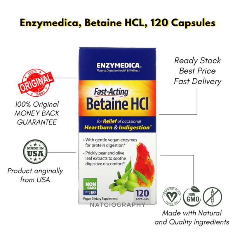 Promo Enzymedica Betaine Hcl Supplement Pencernaan Isi 120 Capsules ...